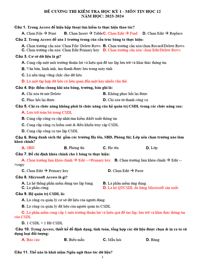 De Cuong Tin 12 HK1 | PDF