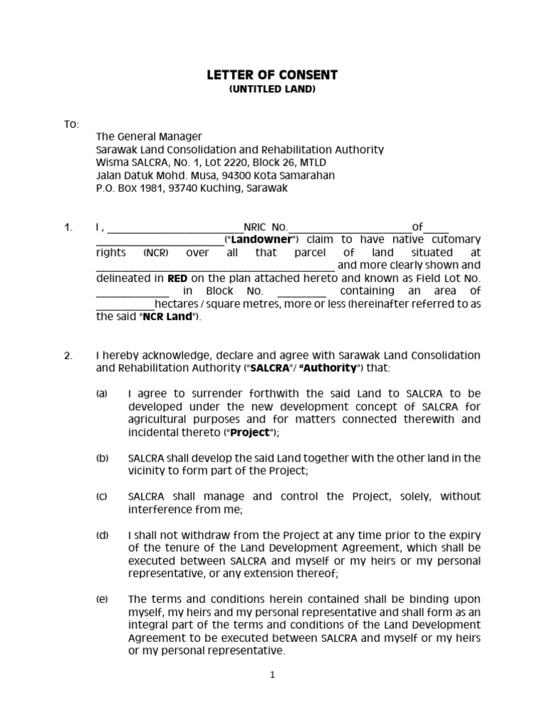 LETTER OF CONSENT-Untitled Land - FINAL | PDF | Civil Law (Legal System ...