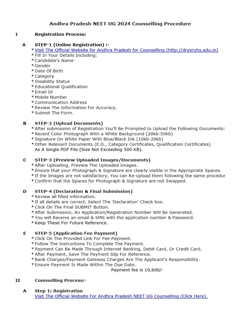NEET Couselling Procedure | PDF