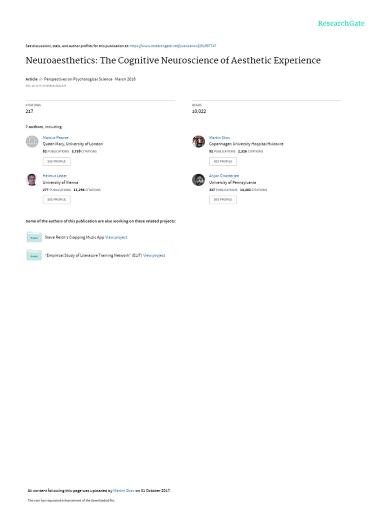 Pearceatal Neuroaestheticspositionpaper Pdf Aesthetics Experience