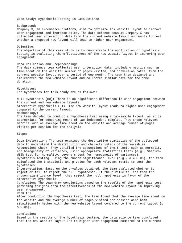 Case Study Hypothesis Testing in Da | PDF | P Value | Statistical ...