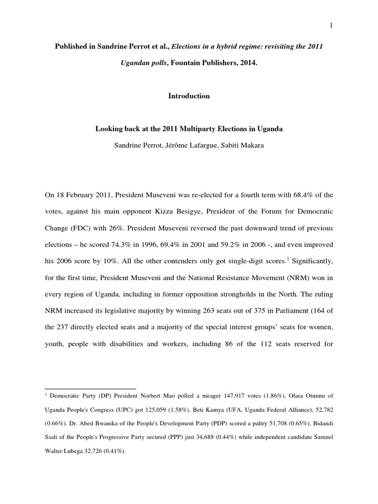 1 - FINAL Introduction - Looking Back at The 2011 Multiparty Elections in Uganda Corr1 | PDF ...