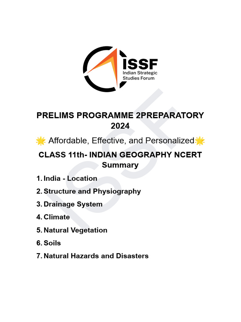 CLASS 11th - INDIAN GEOGRAPHY NCERT Summary | PDF | Himalayas | Kashmir