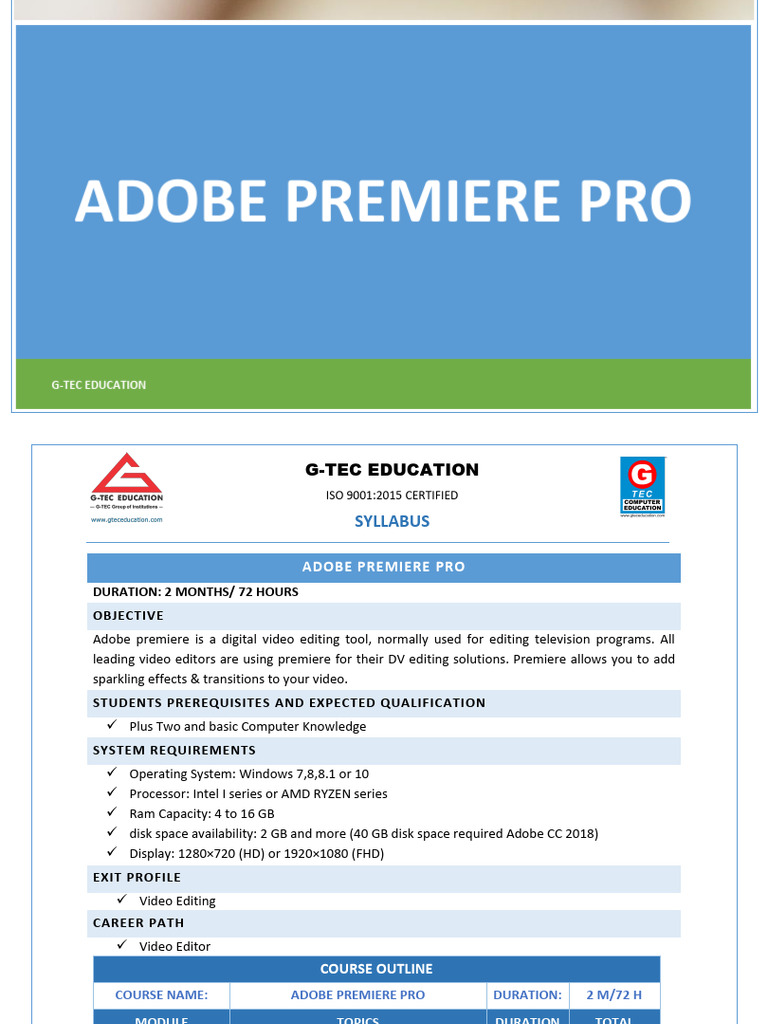 Syllabus - Adobe Premeire PRO - Ver 8.0 | PDF | Editing | Video