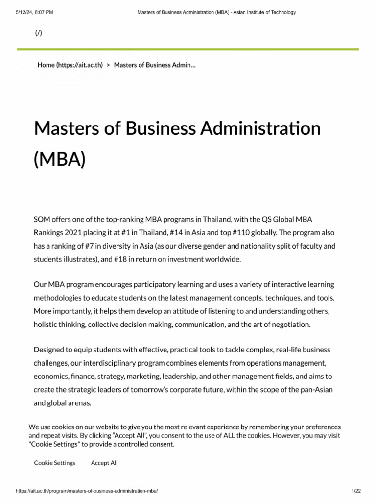 Masters of Business Administration (MBA) - Asian Institute of ...