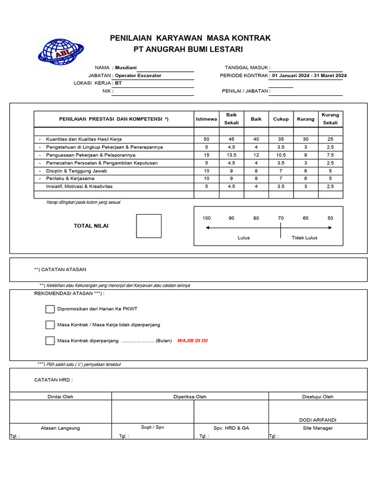 Form Penilaian Karyawan | PDF