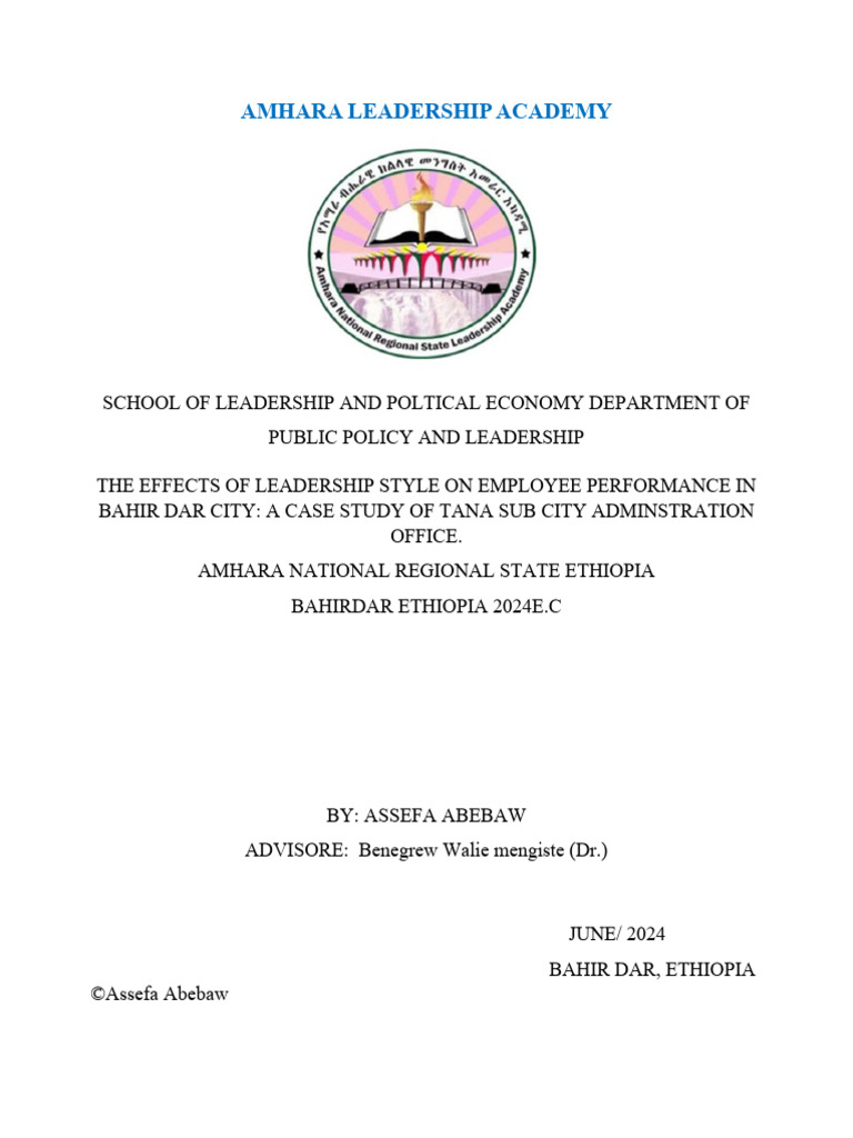 Assefa Best Reserch Proposal R.M | PDF | Leadership | Transformational ...