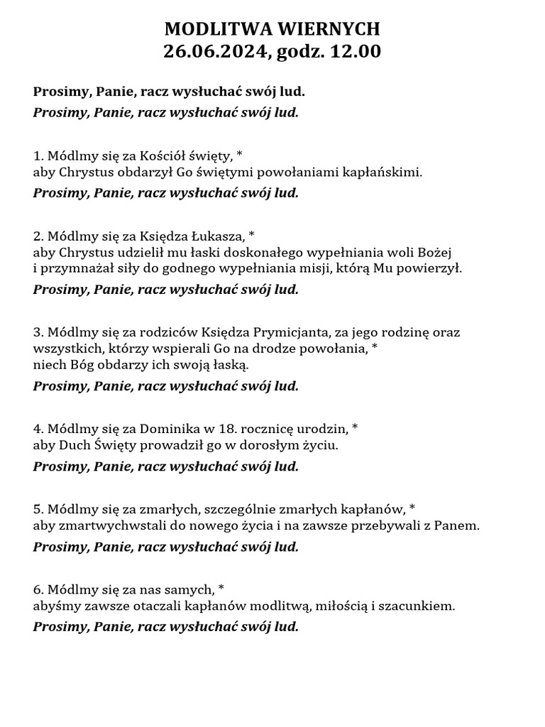 Modlitwa Wiernych - Prymicje Ks. Łukasza Cyrnka 26.05.2024 | PDF