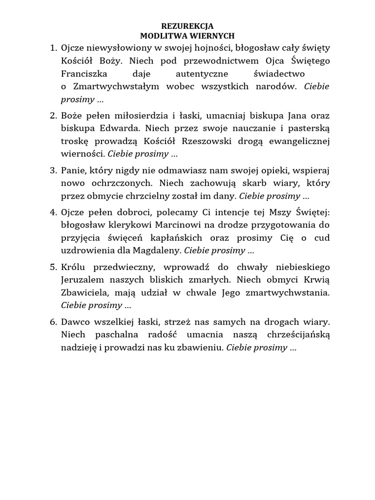 Modlitwa wiernych - rezurekcja | PDF