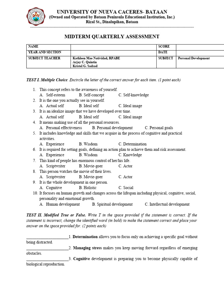 1st Quarterly Assessment - Perdev | PDF | Developmental Psychology ...