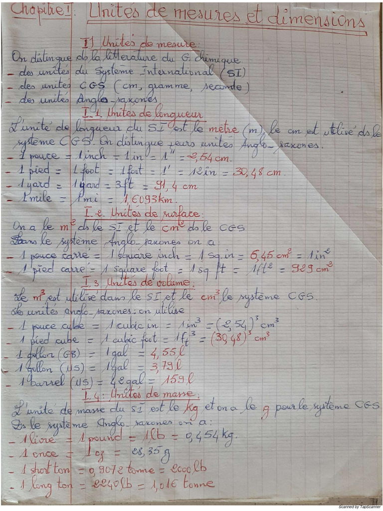 Chapitre 1 Unités de Mesure Et Dimensions | PDF
