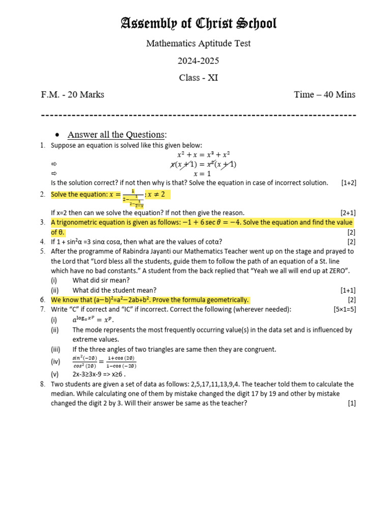 Maths Aptitude Test Questions (2024) | PDF | Equations | Mean