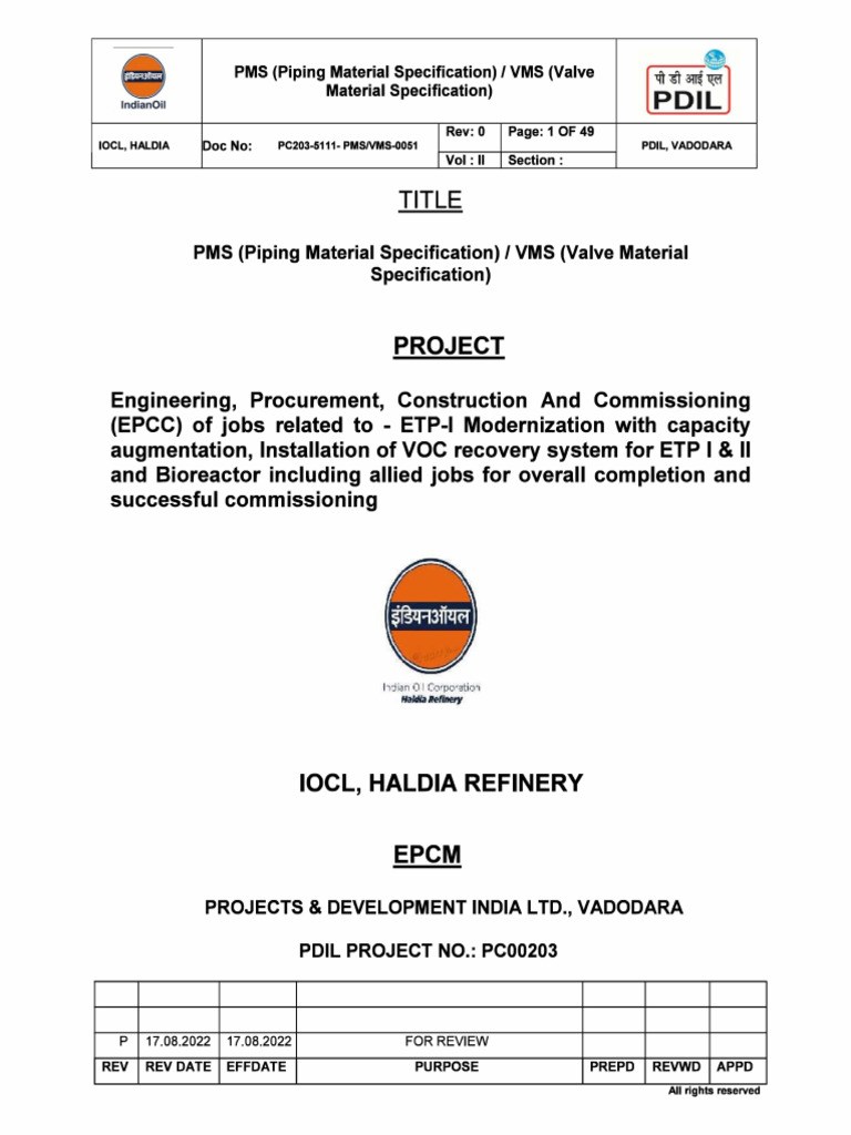 PMS, VMS-1-30-1-15 | PDF | Pipe (Fluid Conveyance) | Mechanical Engineering