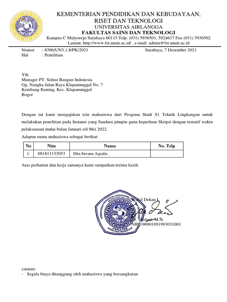 Surat Pengantar Proposal | PDF