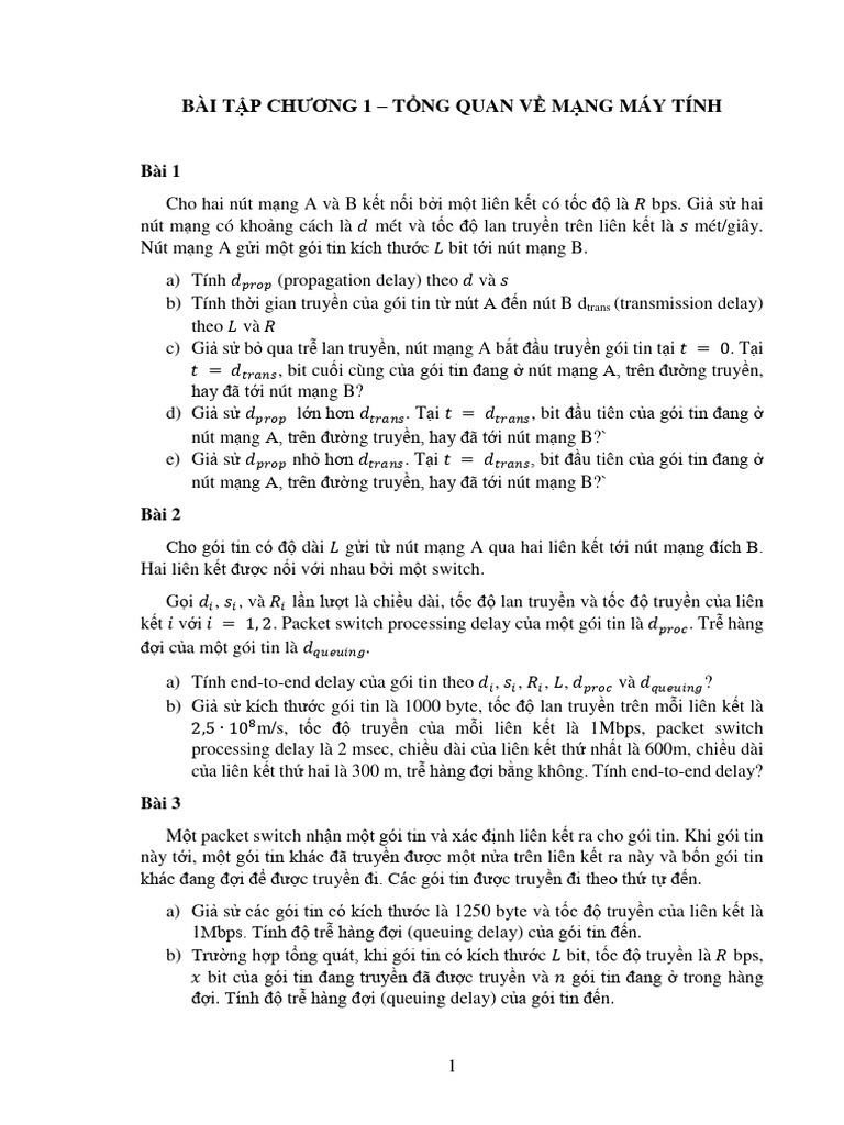 MMT-BT Chương 1-SV | PDF