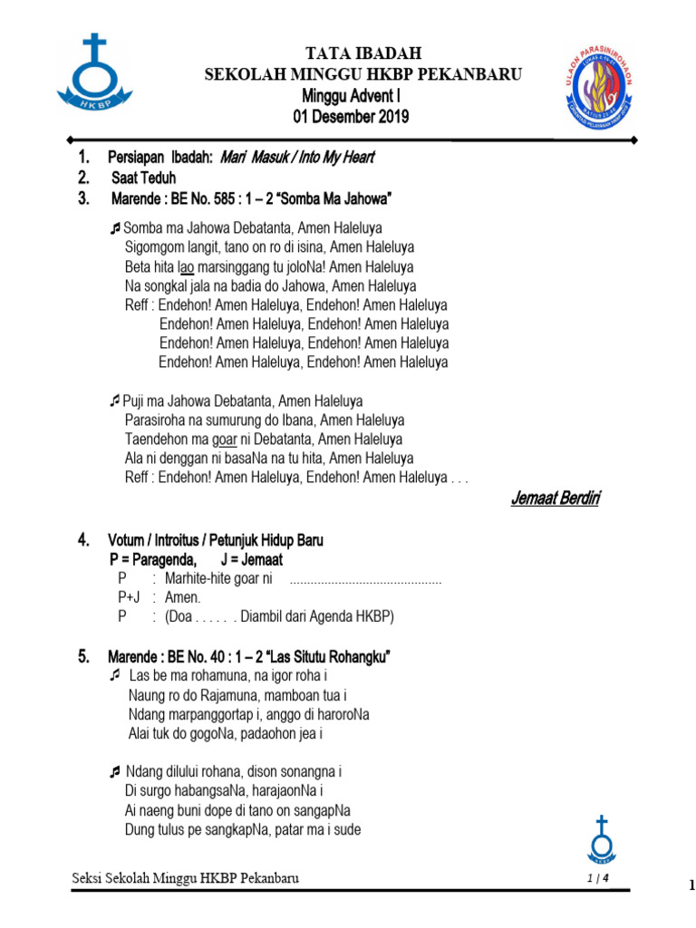 Ta Batak SM Horong Besar - Minggu 01 Desember 2019 | PDF