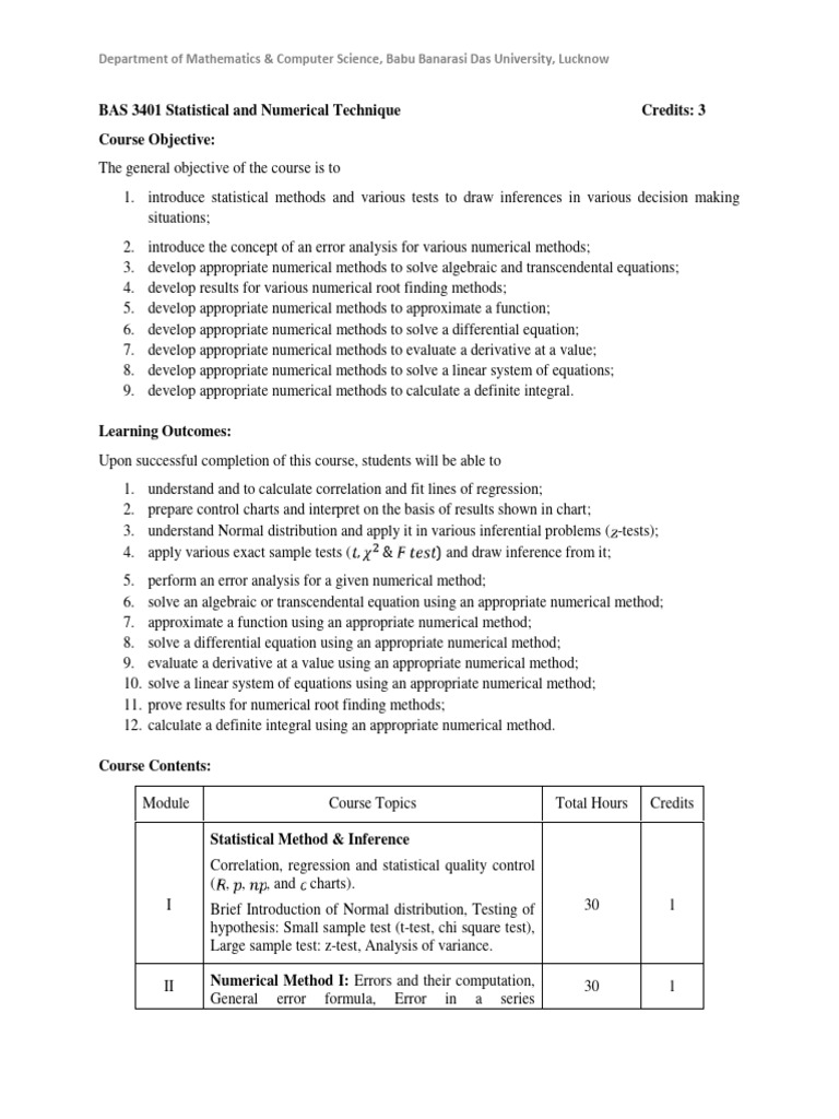 SNT Syllabus | PDF | Numerical Analysis | Statistics