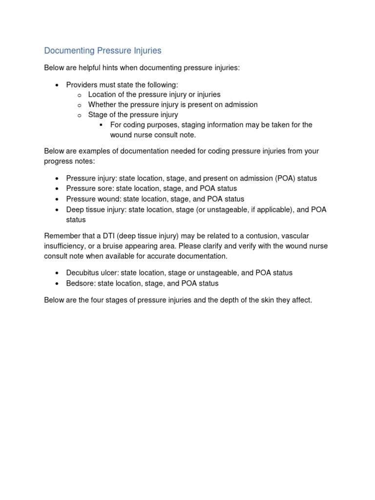 Pressure Injury Documentation Guide | PDF | Clinical Medicine ...