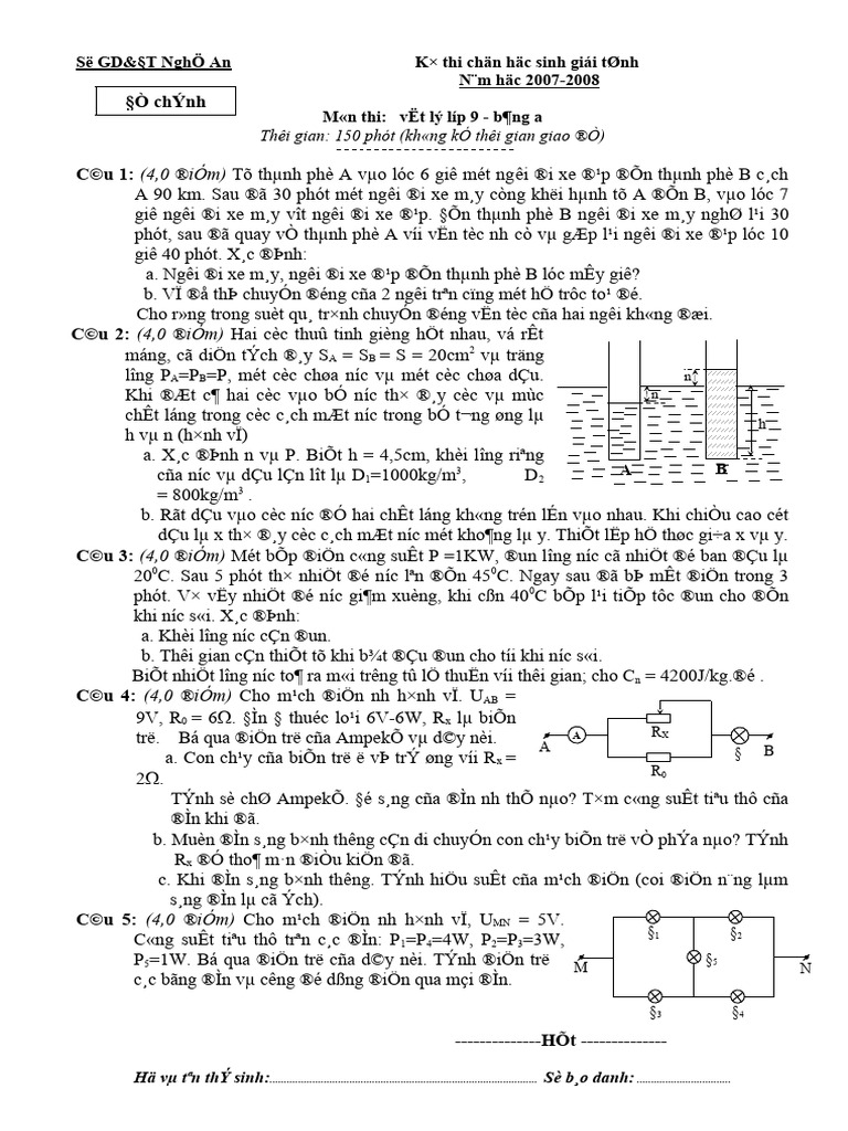 HSG Tinh Nghe An 0708 Bang A | PDF