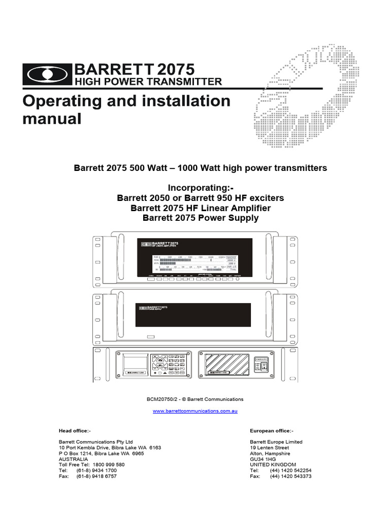 Barrett 2075 High Power Transmitters | PDF | Amplifier | Power Supply