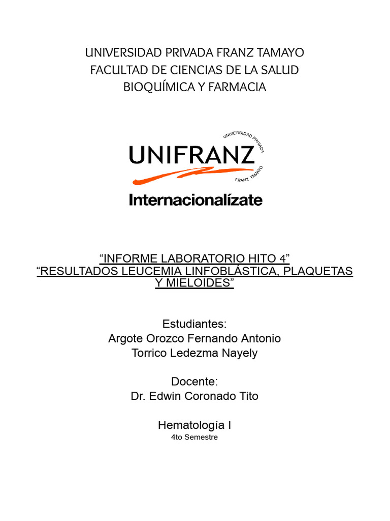 Informe Lab Hemato - HITO 4 | PDF | Leucemia | Plaqueta