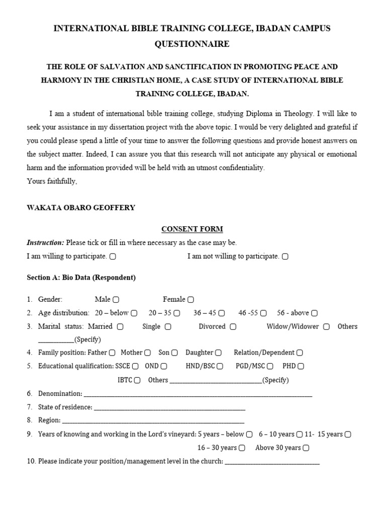 Questionnaire | PDF | Salvation | Holiness Movement