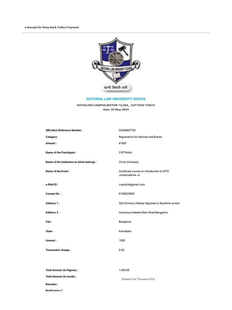 e-Receipt for Seminar Registration | PDF
