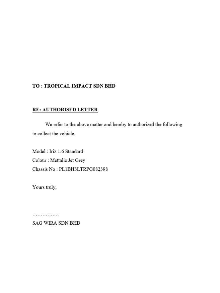 Authorised Letter - Collect Car | PDF