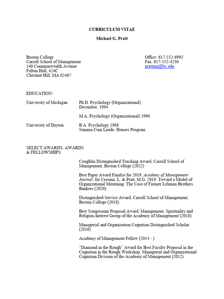 Pratt, Michael CV | PDF | Psychology | Science