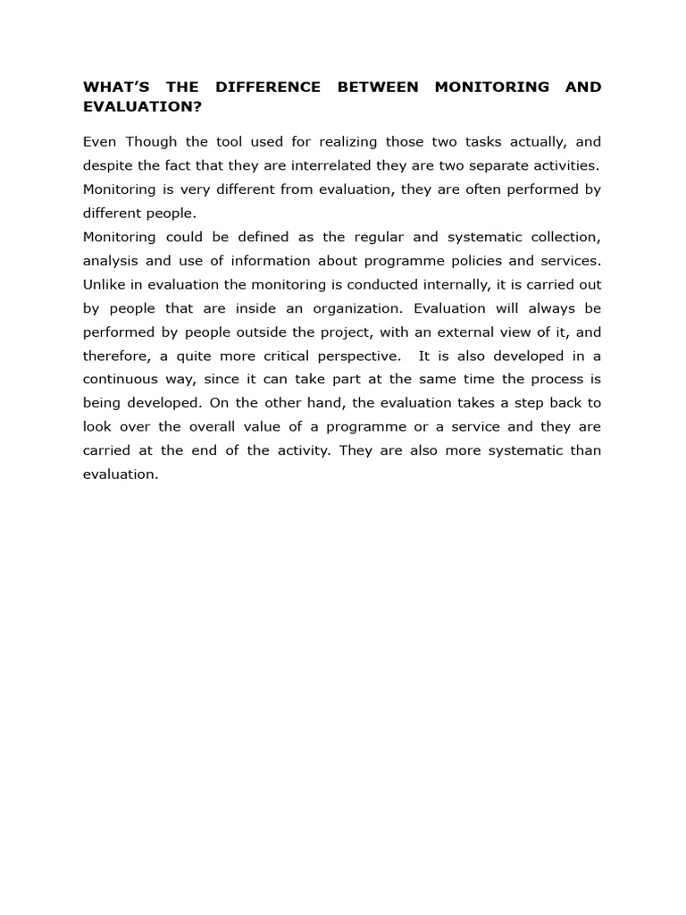Monitoring vs. Evaluation Explained | PDF | Career & Growth