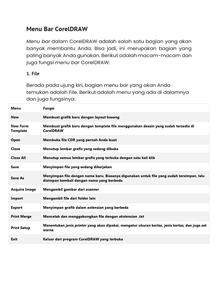 Menu Bar CorelDRAW | PDF