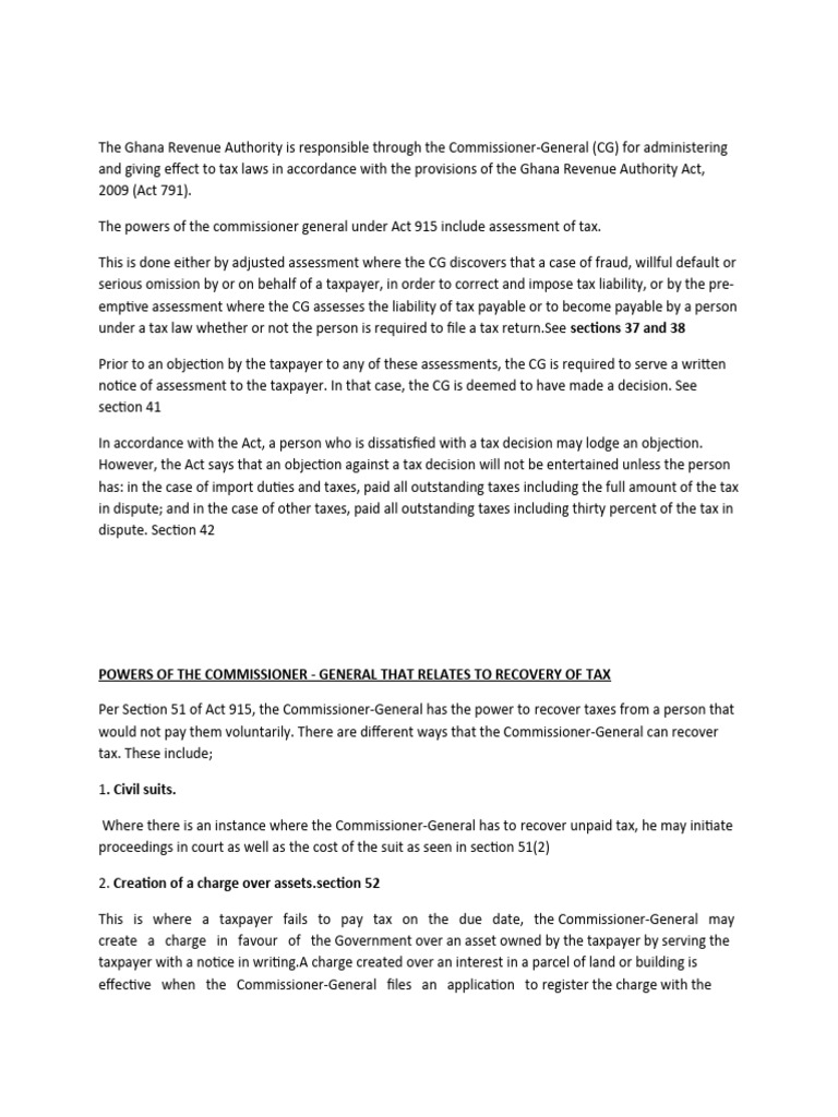 POWERS OF THE COMMISSIONER The Ghana Reven-WPS Office | PDF | Taxes ...