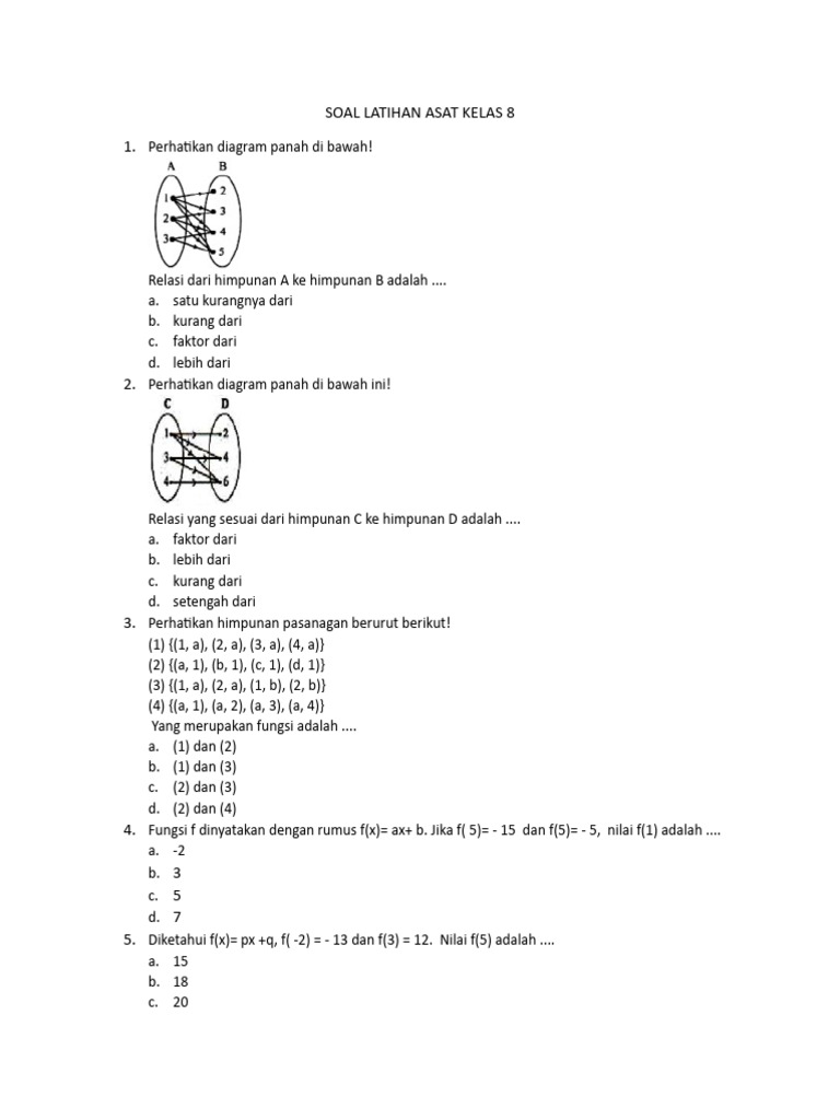Soal Latihan Asat Kelas 8-1 | PDF