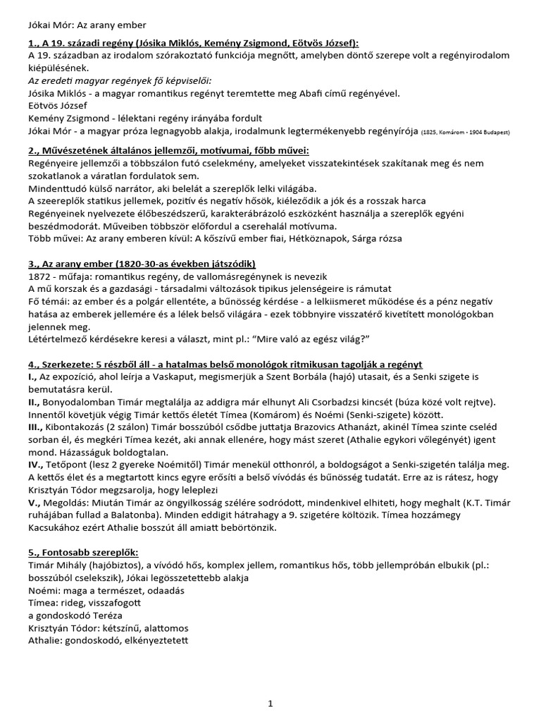 Jókai Mór Az Arany Ember | PDF