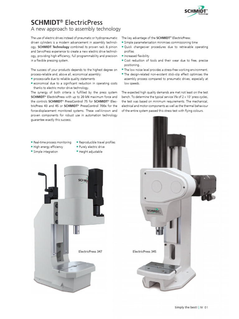SCHMIDT Electric Presses | PDF | Force | Automation