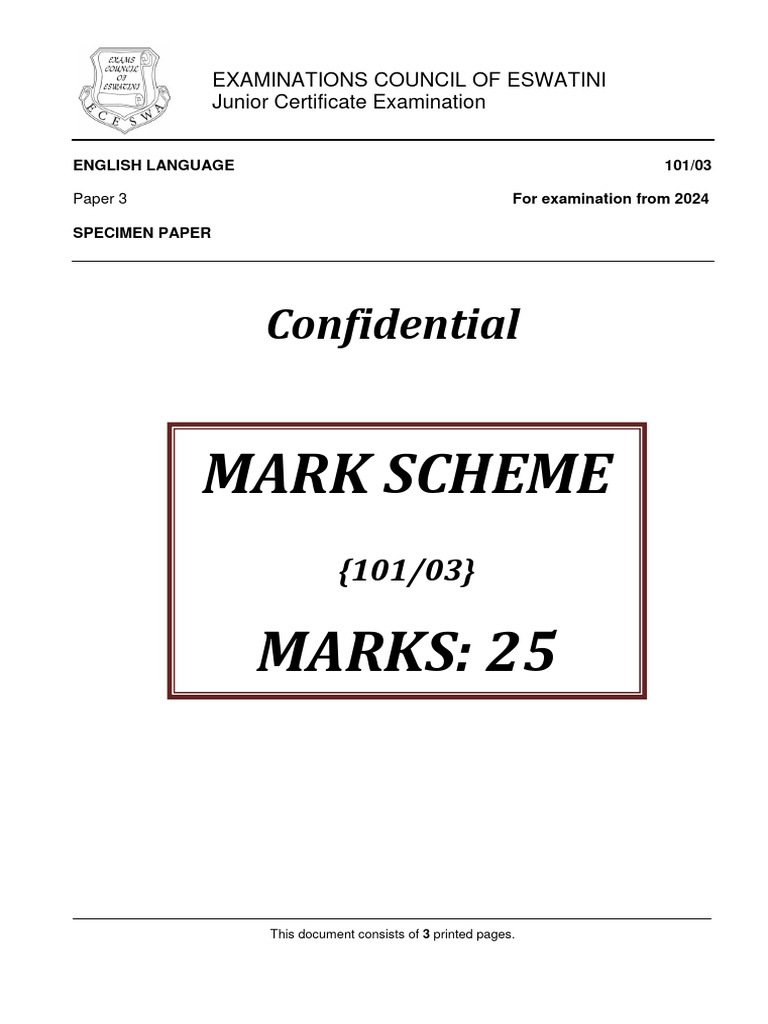 JC English Language Specimen 2024 - 2026 Mark Scheme Paper 3 | PDF ...