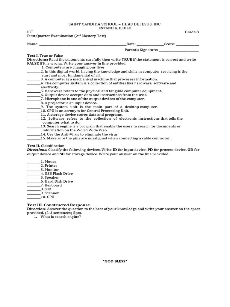 ICT 8 First quarter | PDF | Computer Hardware | Input/Output