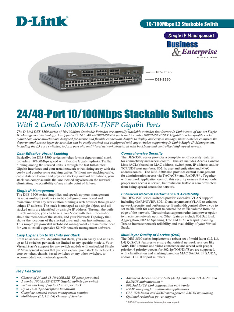 DES 3500 - Datasheet - EN - UK | PDF | Computer Network | Network Switch