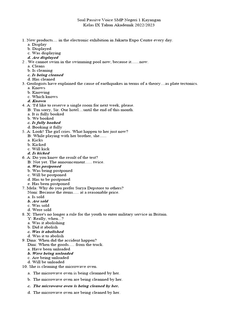 Passive Voice Exercises for SMP Kayangan | PDF | Chef | Kitchen