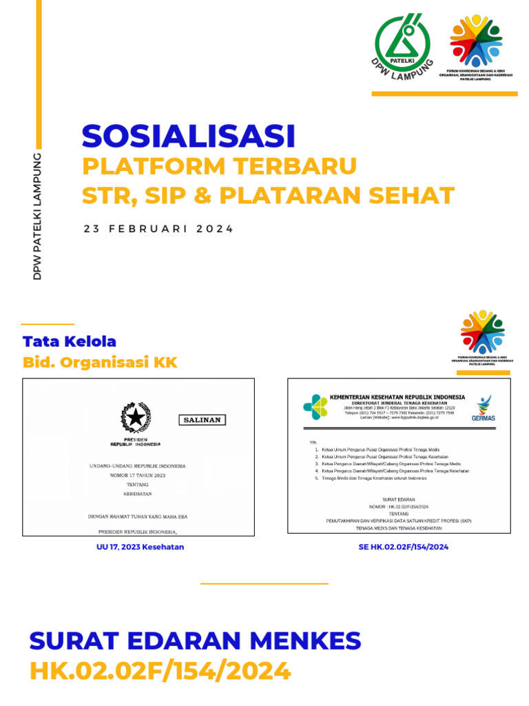 Sosialisasi Platform Sip, STR, Dan Plataran Sehat | PDF