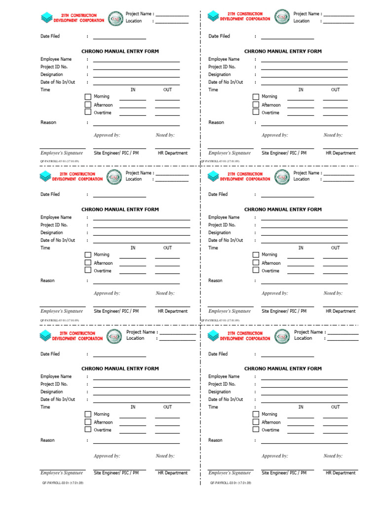 PA-13-003 - Chrono Manual Entry Form | PDF