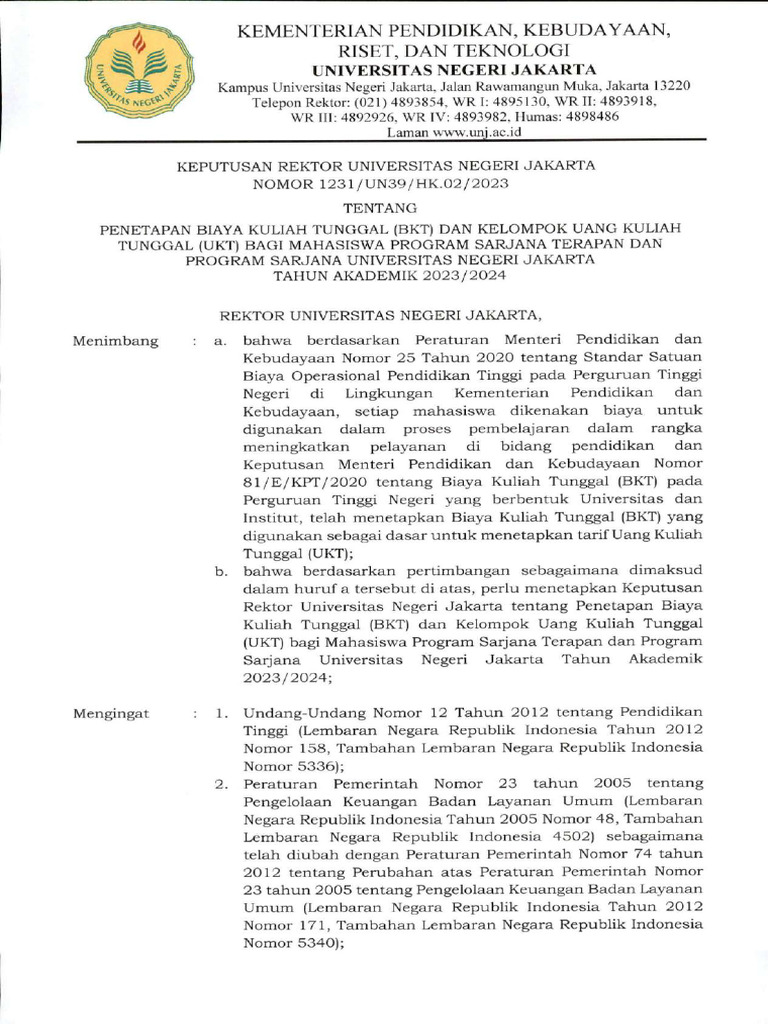SK REKTOR NO 1231 UN39 HK02 2023 TENTANG BKT UKT SARJANA TERAPAN SARJANA STEMPEL - Compressed ...