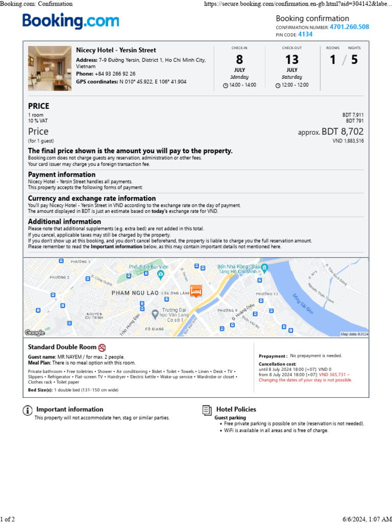 Confirmation | PDF | Payments | Booking.Com