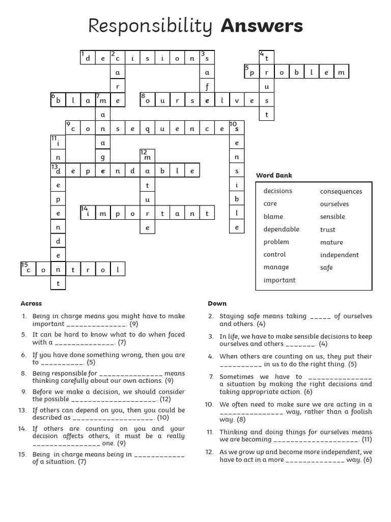 Responsibility Crossword Puzzle | PDF