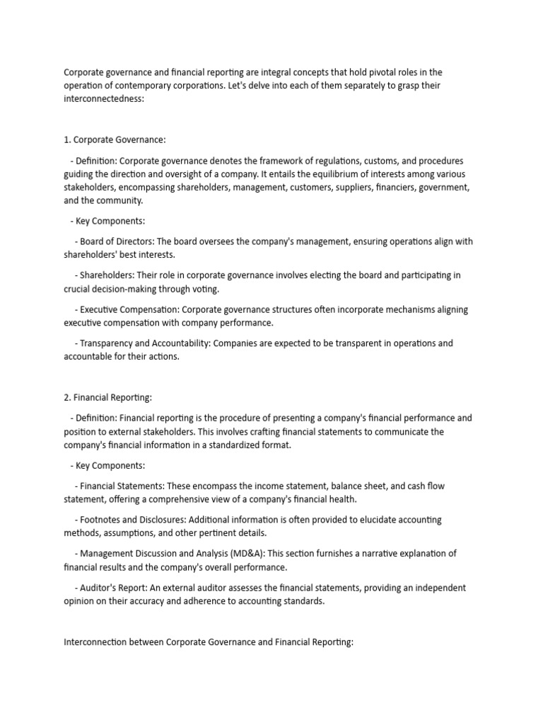 Synergy Of Corporate Governance And Financial Reporting Download Free