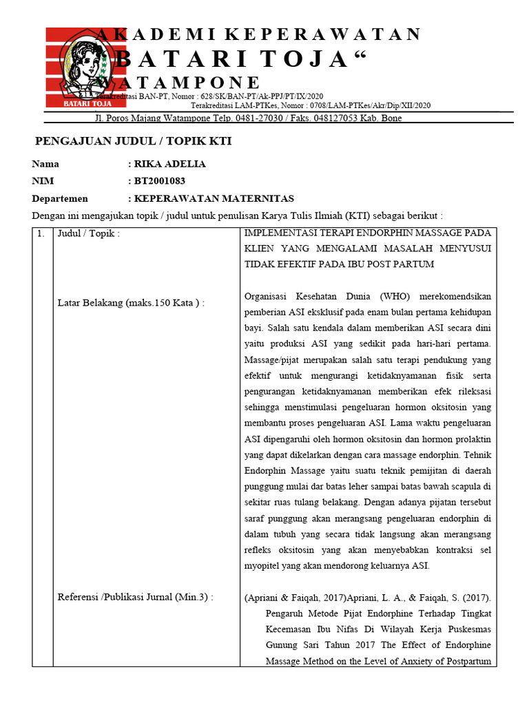 Lembar Pengajuan Judul 2023 RIKA ADELIA | PDF