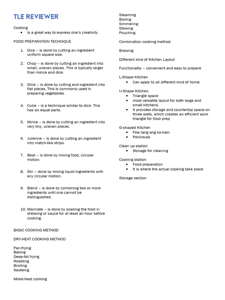 Tle Reviewer | Download Free PDF | Cooking | Kitchen
