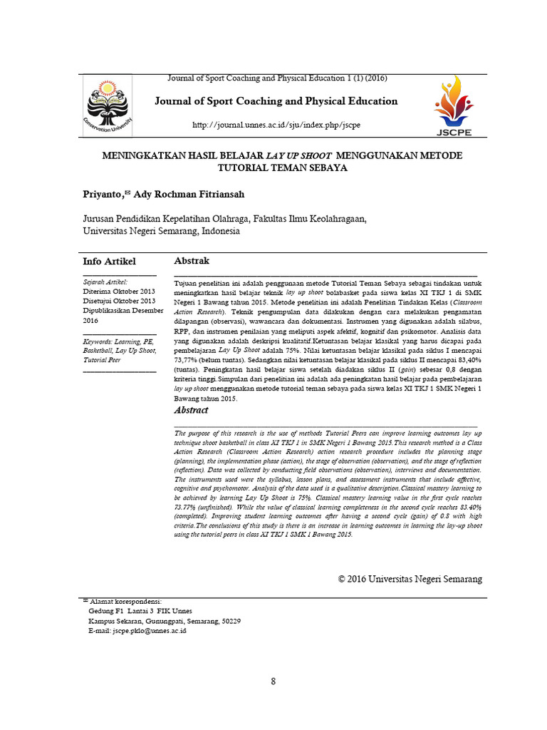 Meningkatkan Hasil Belajar Lay Up Shootmenggunakan Metode Tutorial Teman Sebaya | PDF | Karier ...