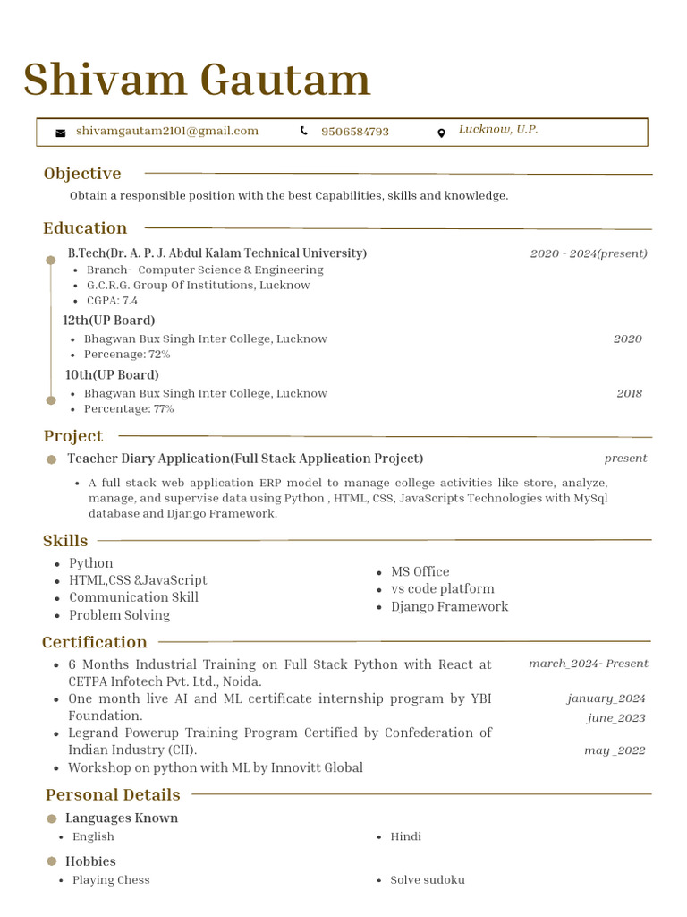 Resume Shivam Gautam | PDF | Computers
