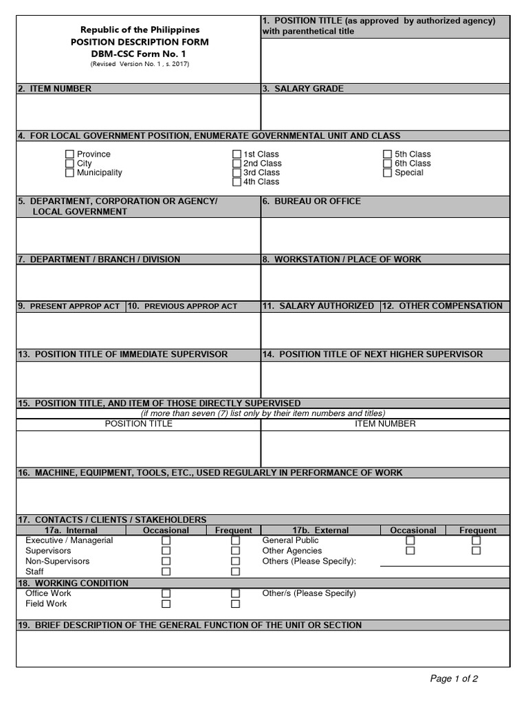 DBM-CSC Form No. 1 Position Description Forms | PDF | Business